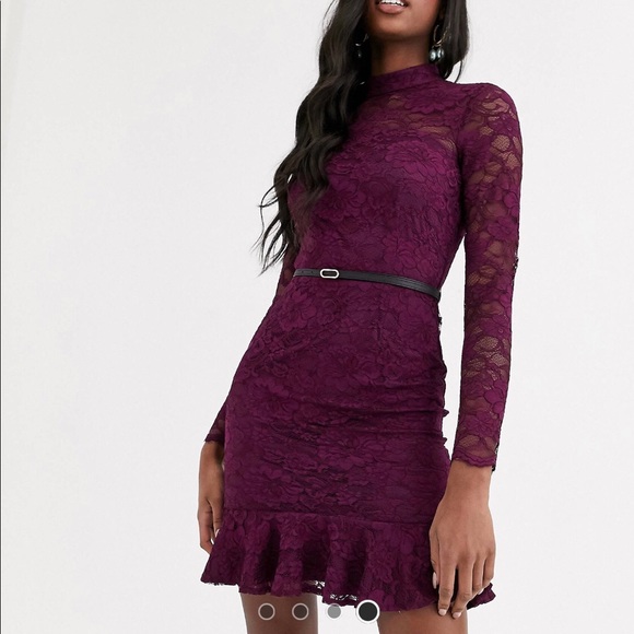 paper doll | Dresses | Plum Paper Dolls Tall Lace Belted Mini Dress ...